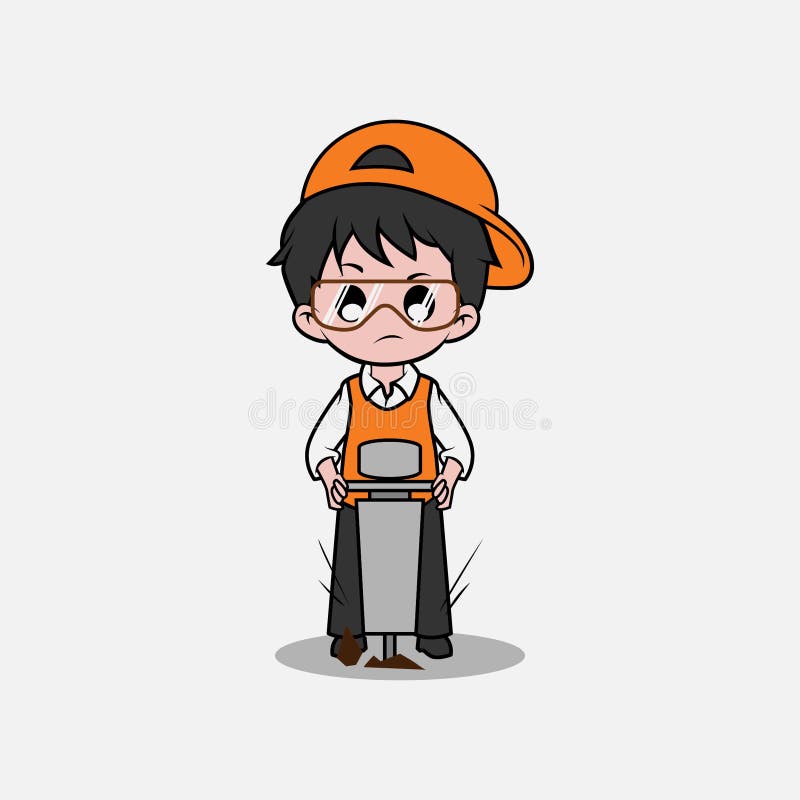 Chibi Anime Engineer Mascot Template Design Stock Vector - Illustration ...