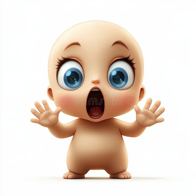 Chibi Baby with Big Blue Eyes Expressing Shock and Surprise, Tiny Hands ...