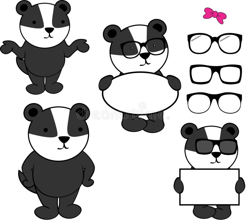 Chibi Badger Kid Cartoon Billboard Set Pack Stock Vector - Illustration ...