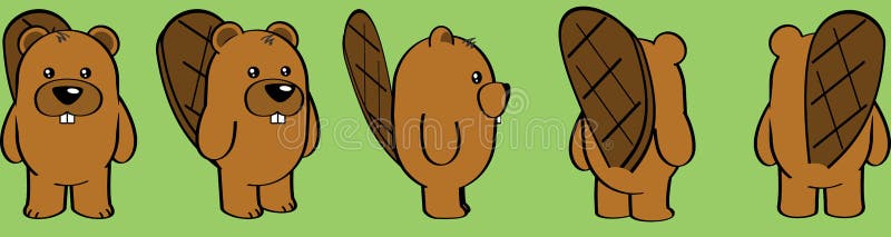 Chibi Beaver Cartoon Perspective View Set Pack in Vector Format Stock ...