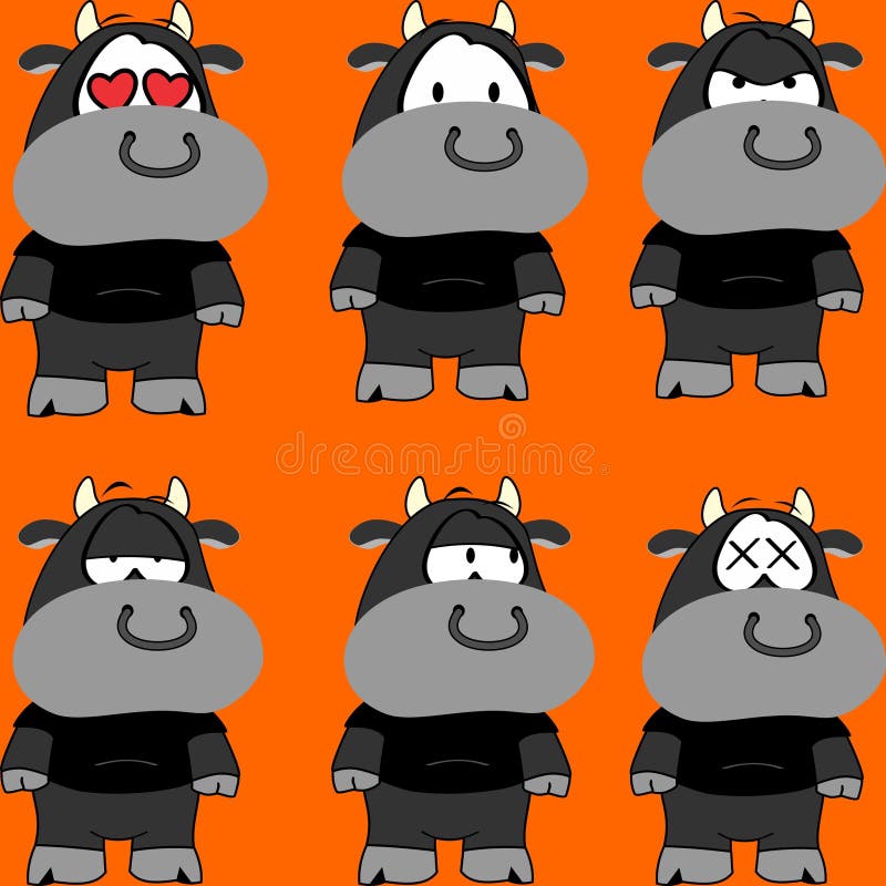 Chibi Black Bull Cute Character Cartoon Expressions Pack Collection ...
