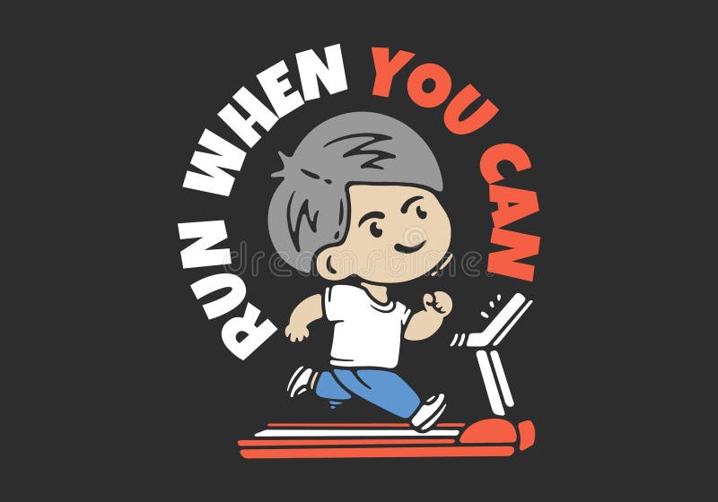 Chibi Boy Runner Running of Treadmill, Flat Illustration Design Good ...