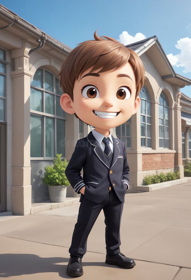 Chibi Boy Student Character with a Big Smile, Wearing a Student Uniform ...