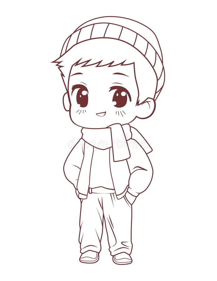 Chibi Boy Wearing Winter Clothes Coloring Stock Vector - Illustration ...