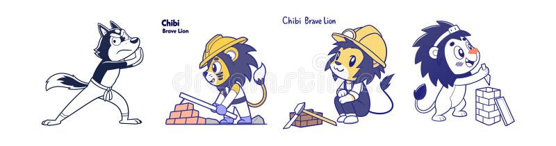 Chibi Brave Lion Illustration Collection on White Background Stock ...