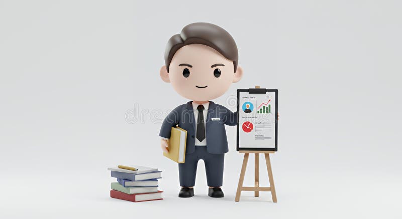 Chibi Businessman Presenting Data Chart on Easel, 3D Rendered ...