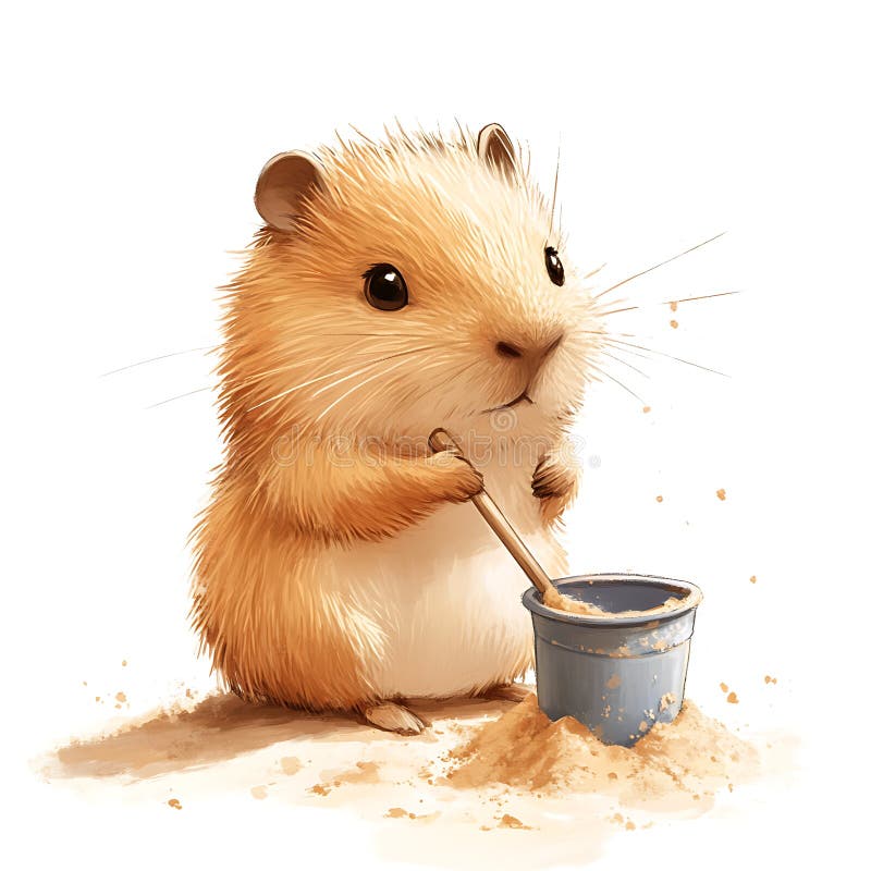 Chibi Capybara Playing in Sand with a Tiny Shovel Stock Illustration ...