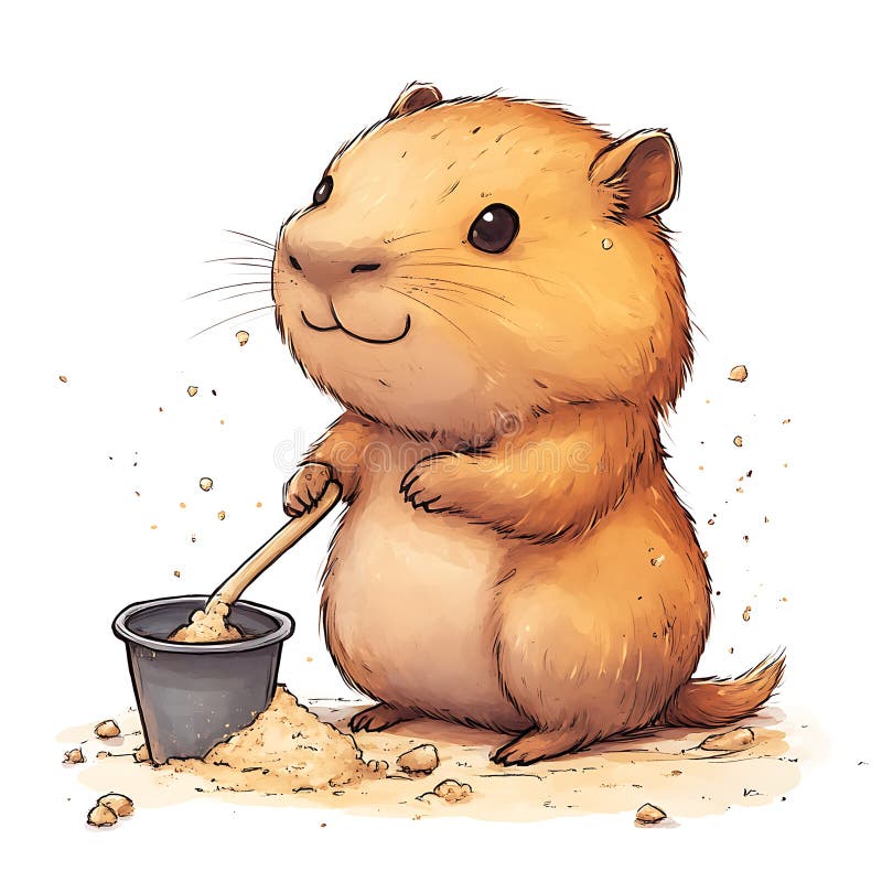 Chibi Capybara Playing in Sand with Tiny Shovel Stock Illustration ...