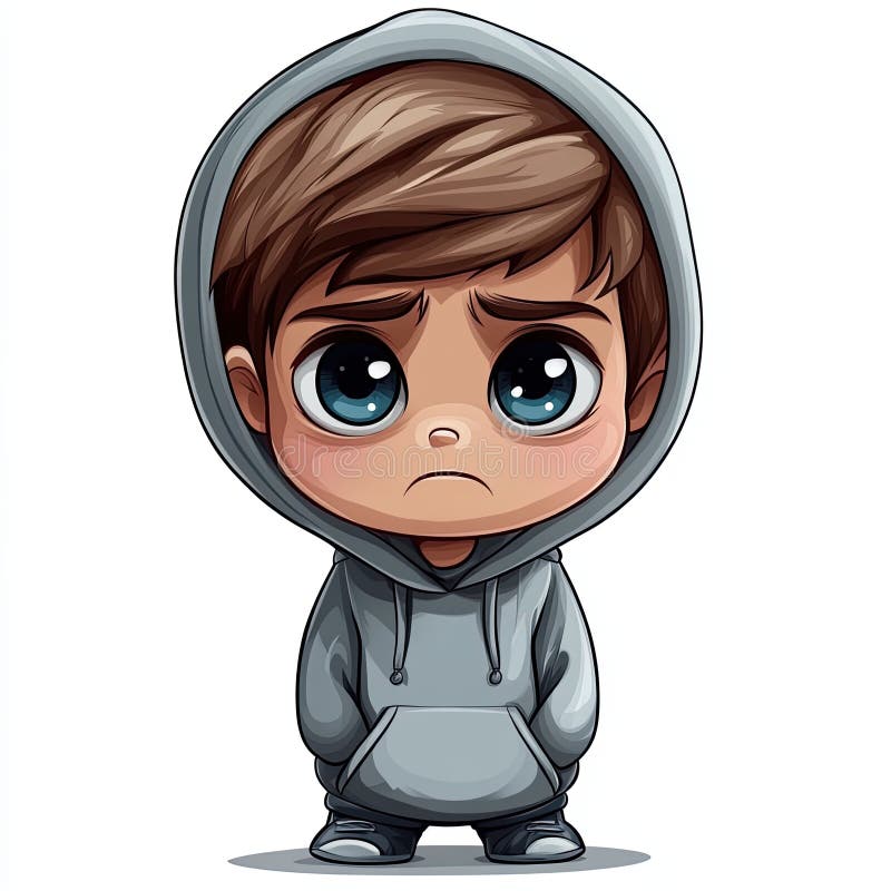 Chibi Character with Forced Smile and Sadness in Eyes Stock ...