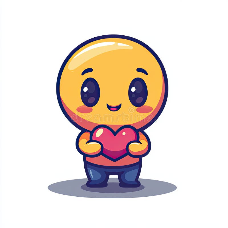 Chibi Character Holding Heart with Joyful Expression Stock Illustration ...
