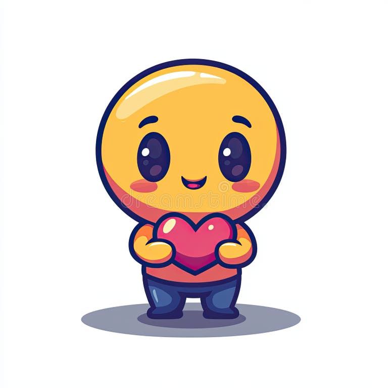 Chibi Character Holding Heart with Joyful Expression Stock Illustration ...