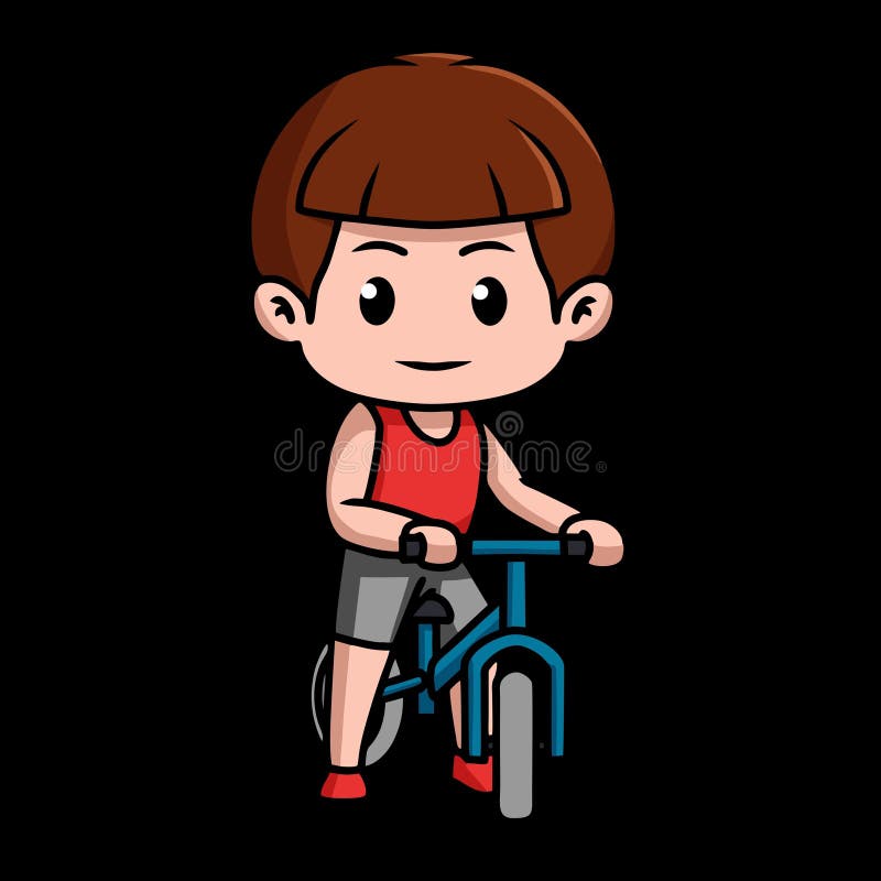 Chibi Character of a Kid Playing with Bicycle. in Dark Background Stock ...