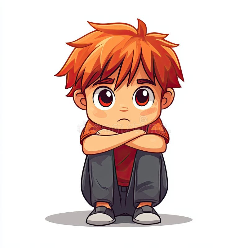 Chibi Character with Orange Hair Sitting and Looking Lost Stock ...