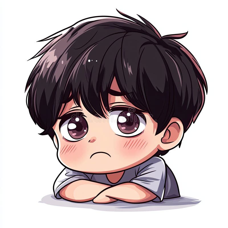 Chibi Character with Sad Expression, Struggling To Stay Awake Stock ...