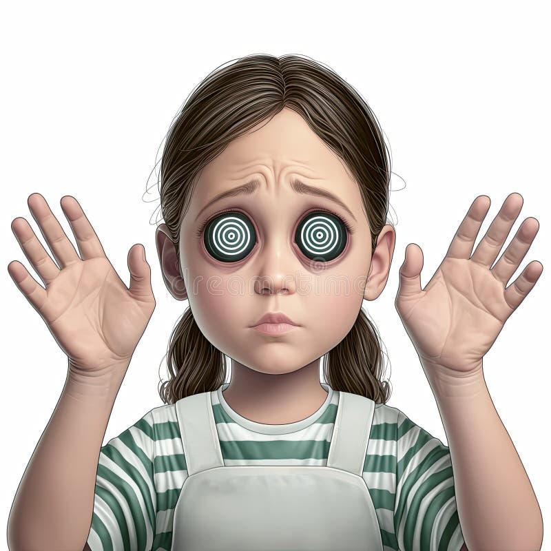 Chibi Character with Spiraled Eyes, Hands Raised in Surprise and ...