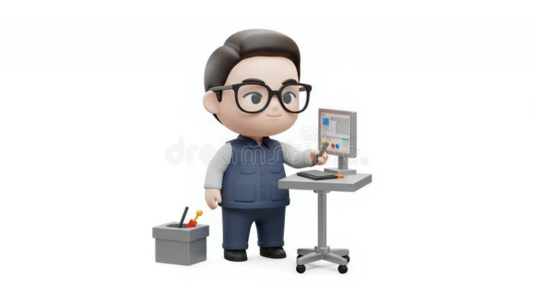 Chibi CNC Operator 3D Model: Cute Korean Character with Tools Isolated ...