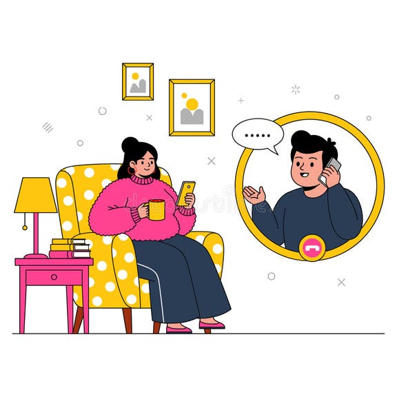 Chibi Cozy Remote Conversation Vector Stock Illustration - Illustration ...