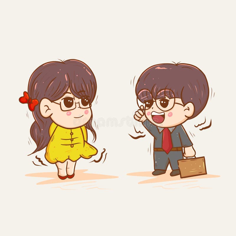 Chibi Cute Character Work To Office Stock Vector - Illustration of ...