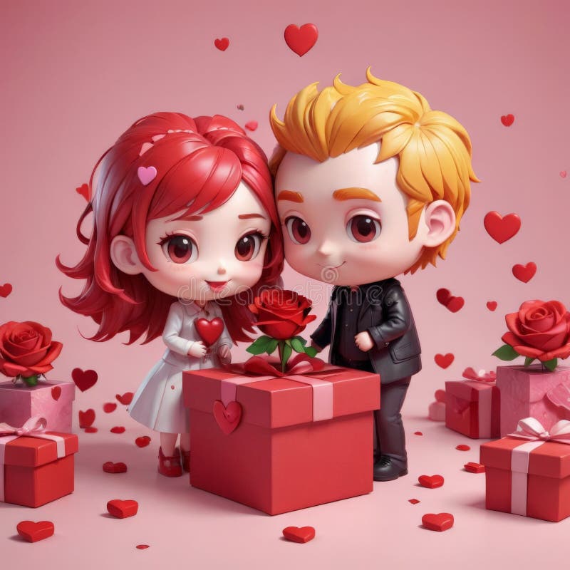 Valentines Day Celebration 3D Chibi Style Couple Stock Illustration ...
