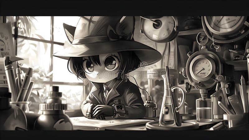 Chibi Detective Exploring Lab Diversity through Charcoal Sketch Stock ...
