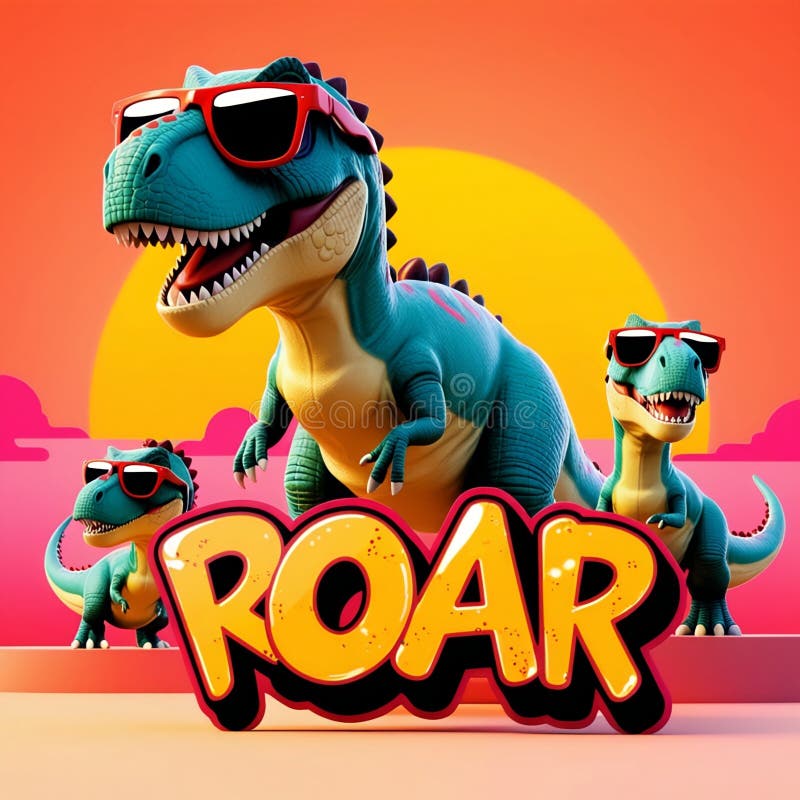 Chibi Dinosaur Vector Design with Roar Writing. Stock Illustration ...