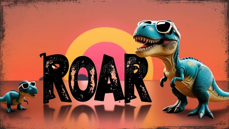 Chibi Dinosaur Vector Design with Roar Writing Stock Illustration ...