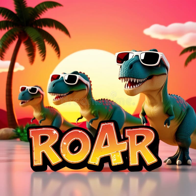 Chibi Dinosaur Vector Design with Roar Writing. Stock Illustration ...