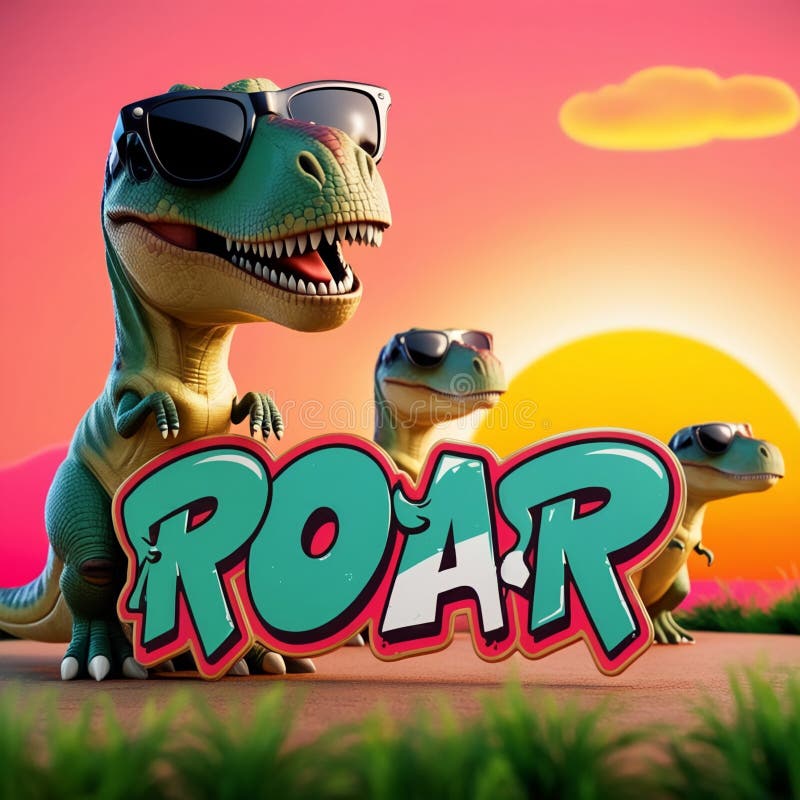 Chibi Dinosaur Vector Design with Roar Writing. Stock Illustration ...