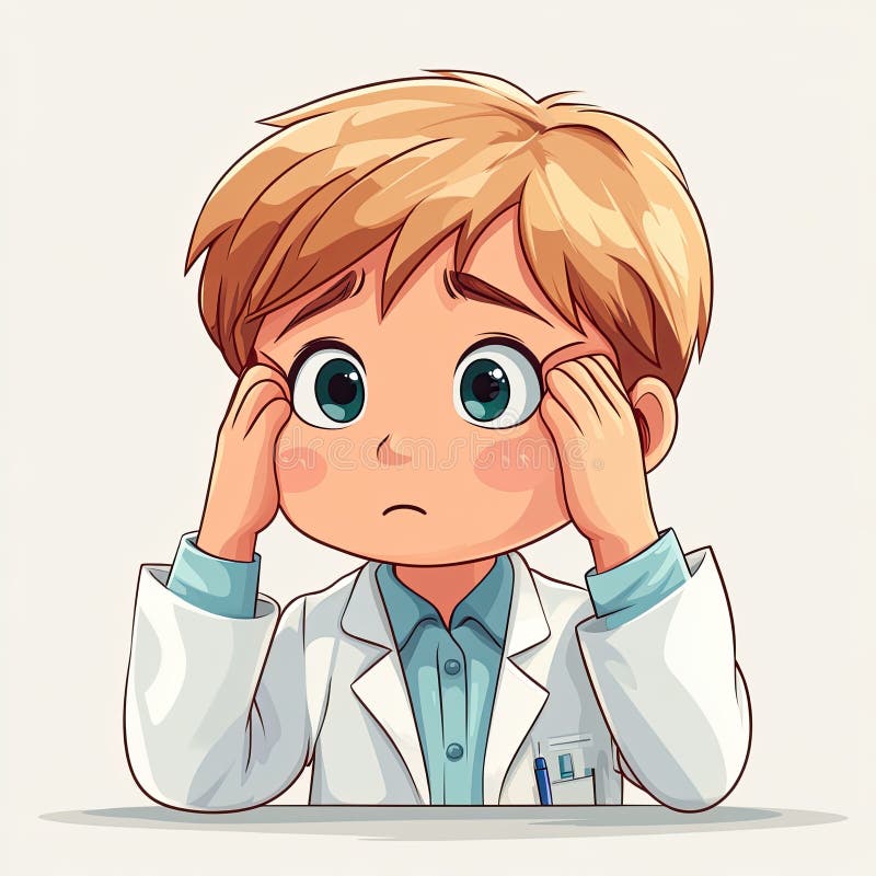 Chibi Doctor Looking Stressed, Rubbing Temples, and Feeling Tired Stock ...