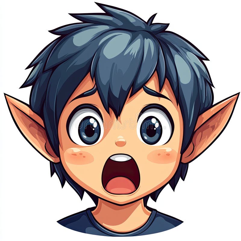 Chibi Elf with Shocked Expression and Pointy Ears, Wide Eyed Surprise Stock Illustration ...
