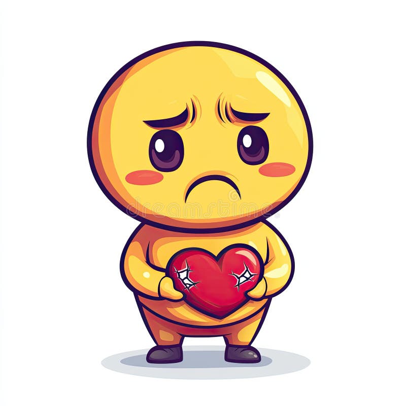 Chibi Emoji Character with Sad Expression Holding Broken Heart Stock ...
