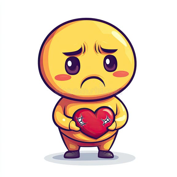 Chibi Emoji Character with Sad Expression Holding Broken Heart Stock ...