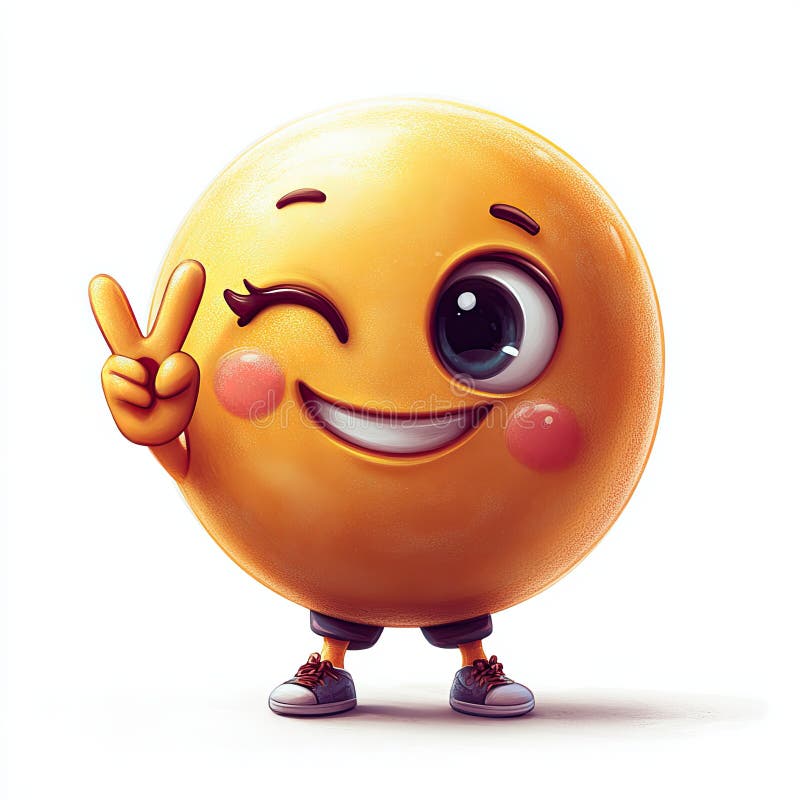 Chibi Emoji with Flirty Smile Making Peace Sign Stock Illustration ...