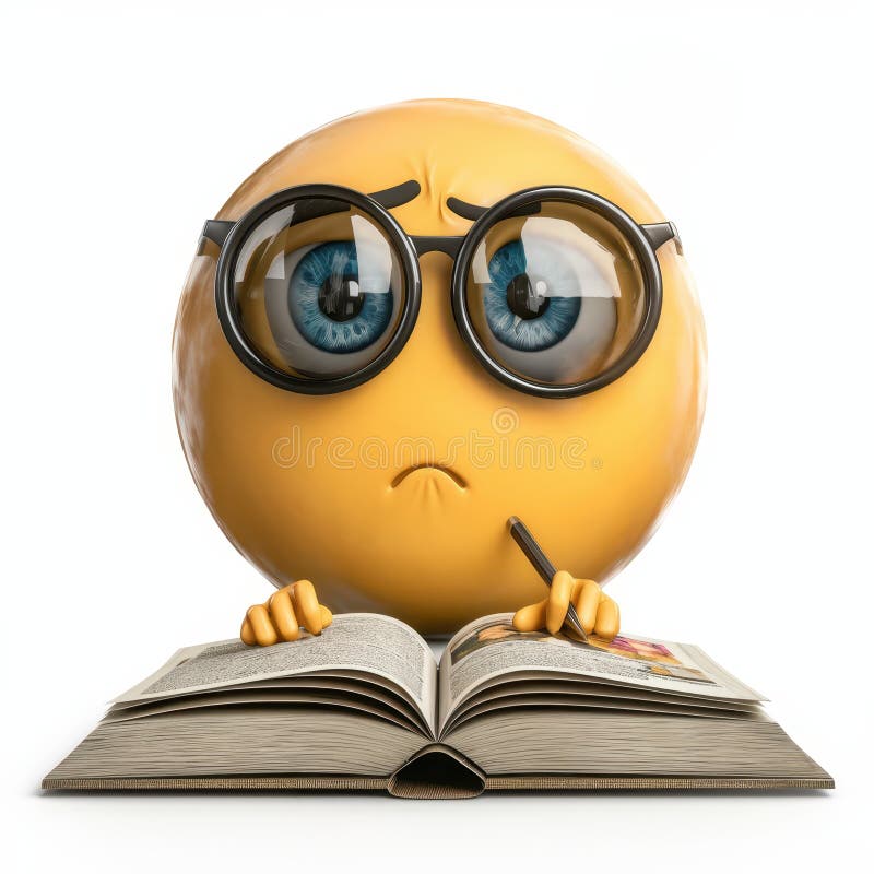 Chibi Emoji with Glasses Studying Hard, Looking Sleepy and Overwhelmed ...