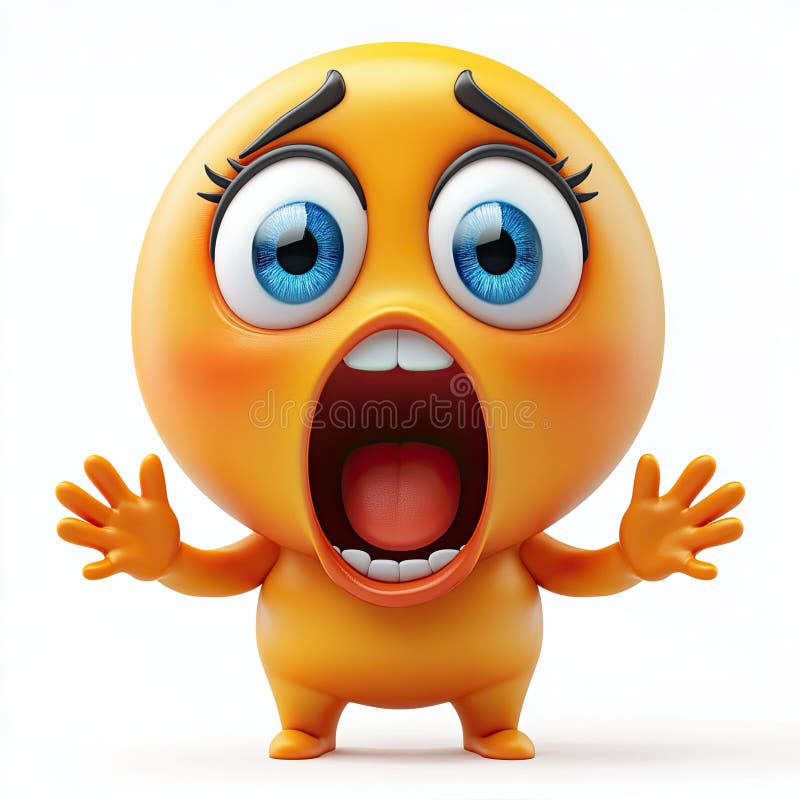 Chibi Emoji with Shocked Expression, Wide Eyes, and Tiny Hands Raised Stock Illustration ...