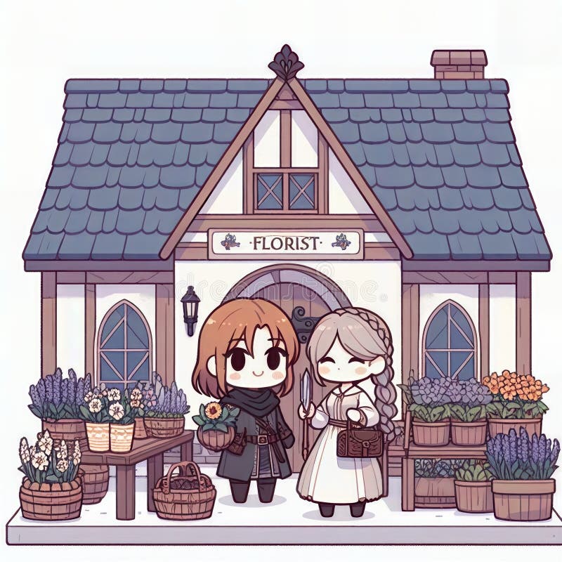 Chibi Florist Shop stock illustration. Illustration of playful - 332129686