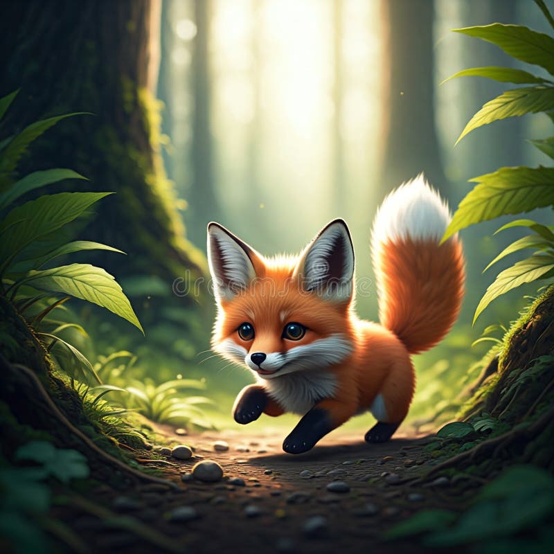 Playful Chibi Fox in a Forest Clearing Stock Illustration ...