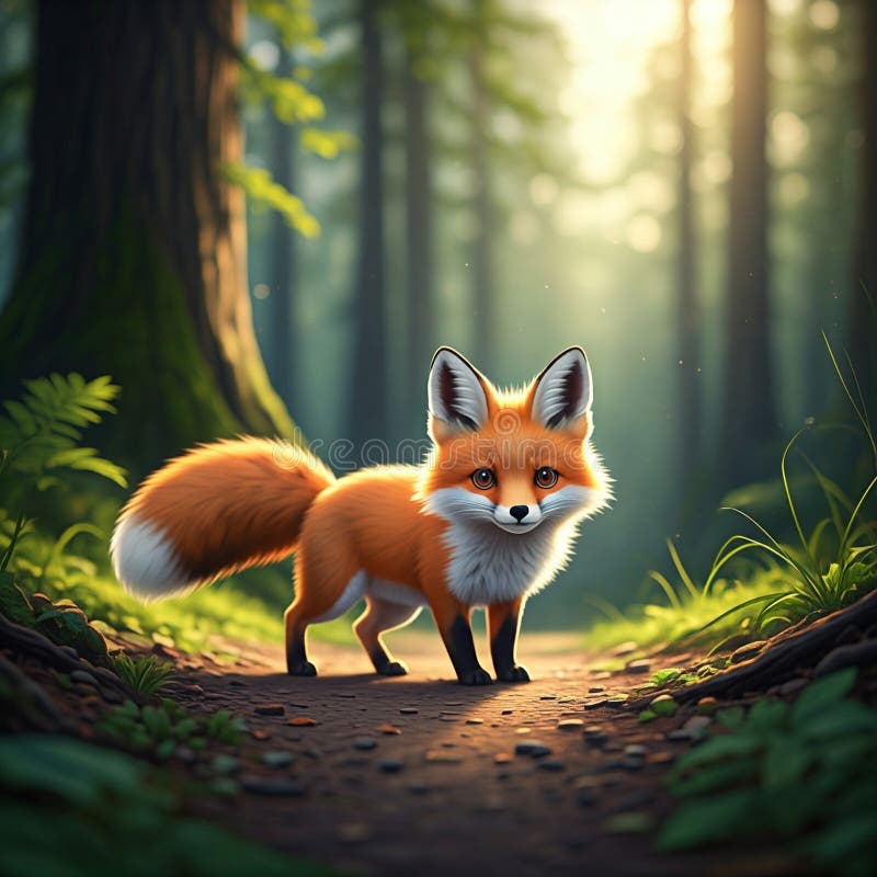 Playful Chibi Fox in a Forest Clearing Stock Illustration ...