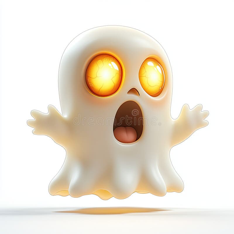 Chibi Ghost Emoji with Shocked Expression Floating in Air Stock ...