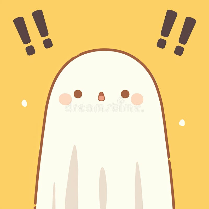 Chibi Ghost Emoji with Shocked Expression Floating in Air Stock ...