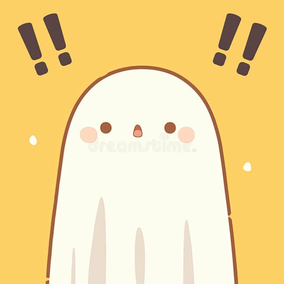 Chibi Ghost Emoji with Shocked Expression Floating in Air Stock ...