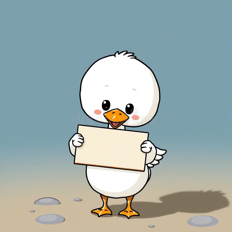 A Chibi Goose Cartoon Character Holding Blank Sign Copy Space for Text ...