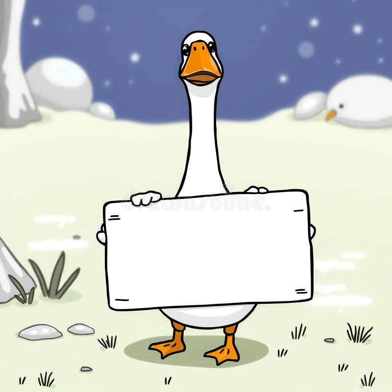 A Chibi Goose Illustration Holding Blank Sign Copy Space Stock ...