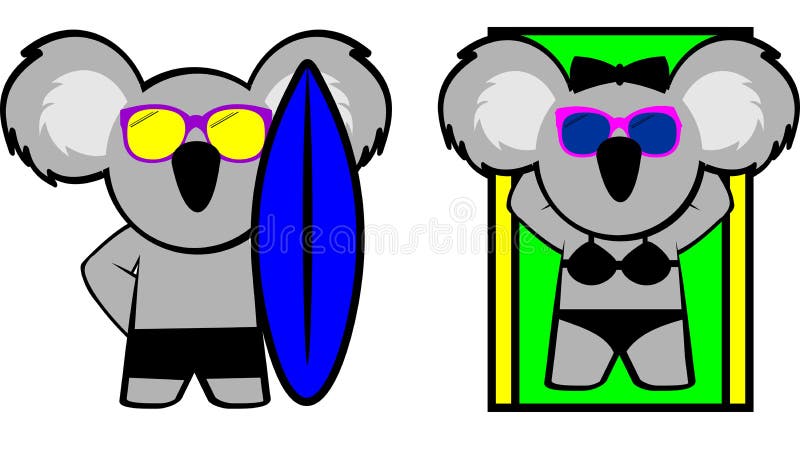 Chibi Koala Cartoon Summer Set Illustration in Vector Format Stock ...
