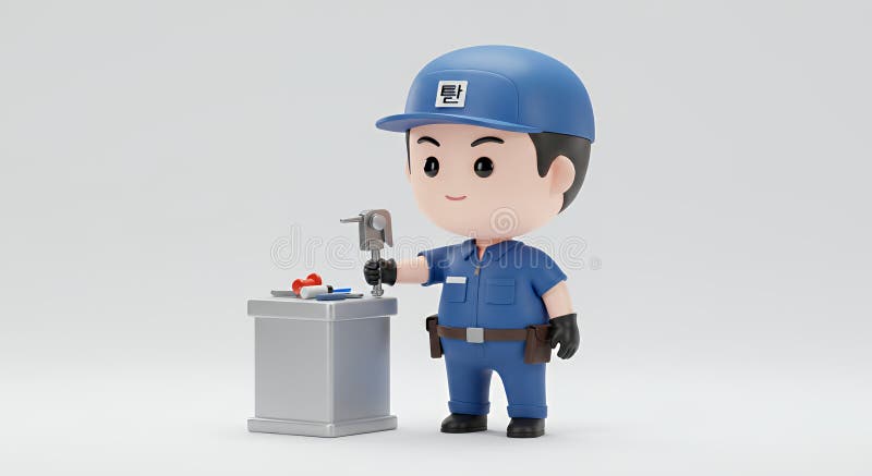Chibi Korean Automotive Technician 3D Render: Tools and Toolbox, Blue ...