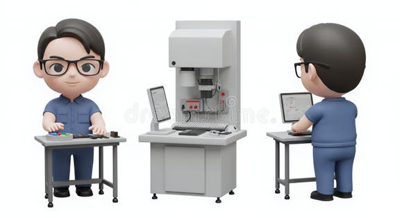 Chibi Korean CNC Operator 3D Render: Cute Cartoon Character in Blue ...