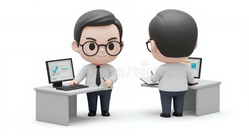 Chibi Korean Computer Programmer 3D Render Isolated on White Background ...