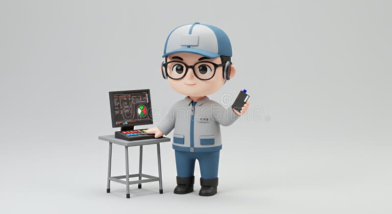 Chibi Korean Electronics Technician 3D Render: Cute Cartoon Character ...