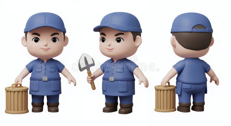 Chibi Korean Livestock Worker 3D Render Isolated on White Background ...
