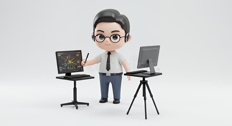 Chibi Korean Male Film Editor 3D Model: White Shirt Grey Pants Using ...
